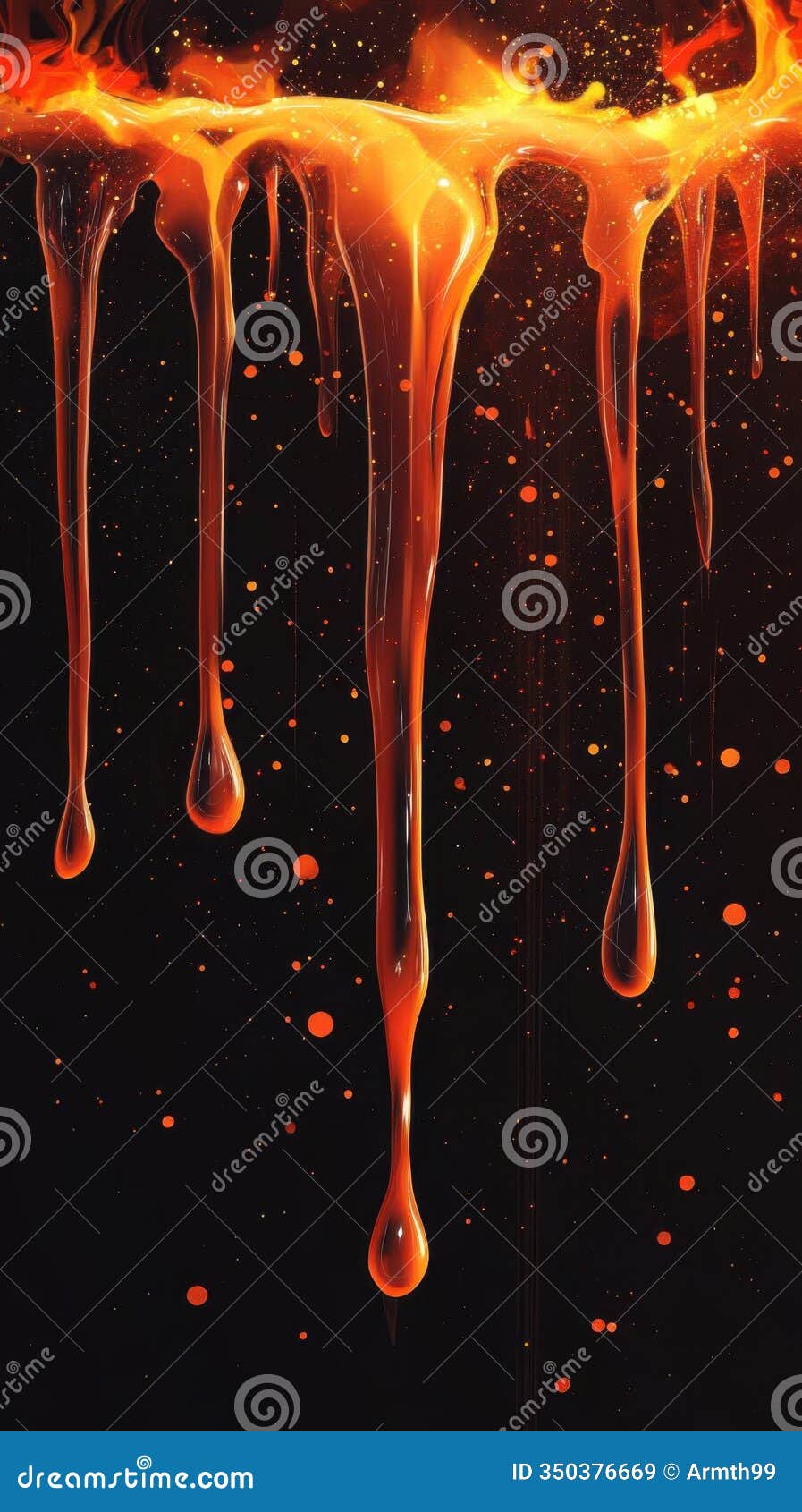 Orange Liquid Dripping Down on Black Background with Molten Lava Effect ...