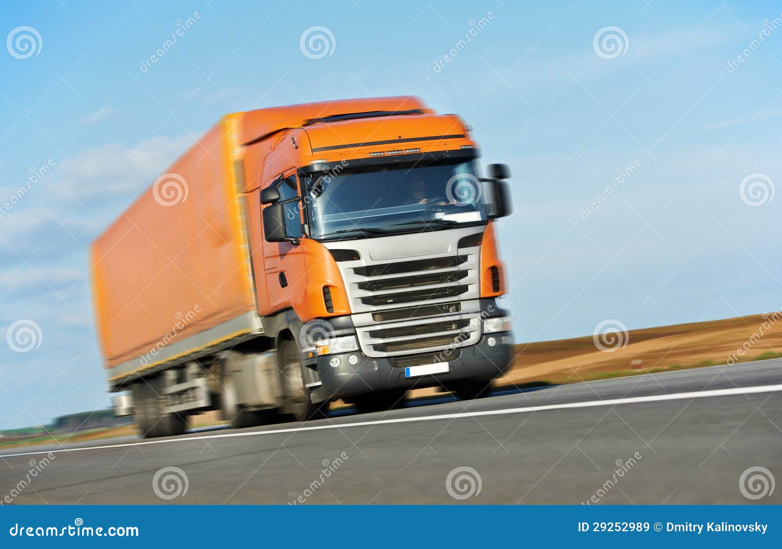 Orange Lorry Trailer Over Blue Sky Stock Image - Image of delivery ...