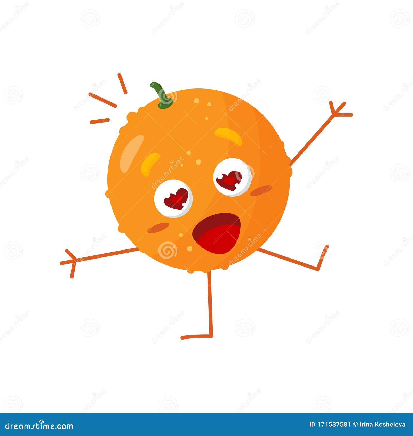 An Orange in Love with Hearts in the Eyes in the Style of a Cartoon ...