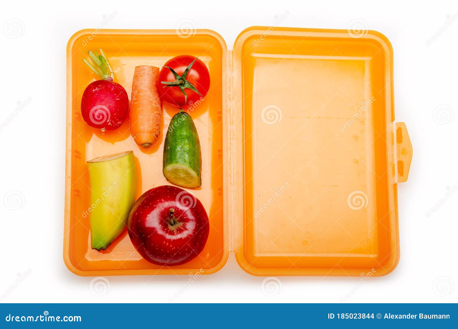 Orange Lunch Box with Fuit and Vegetables Stock Photo - Image of diet ...