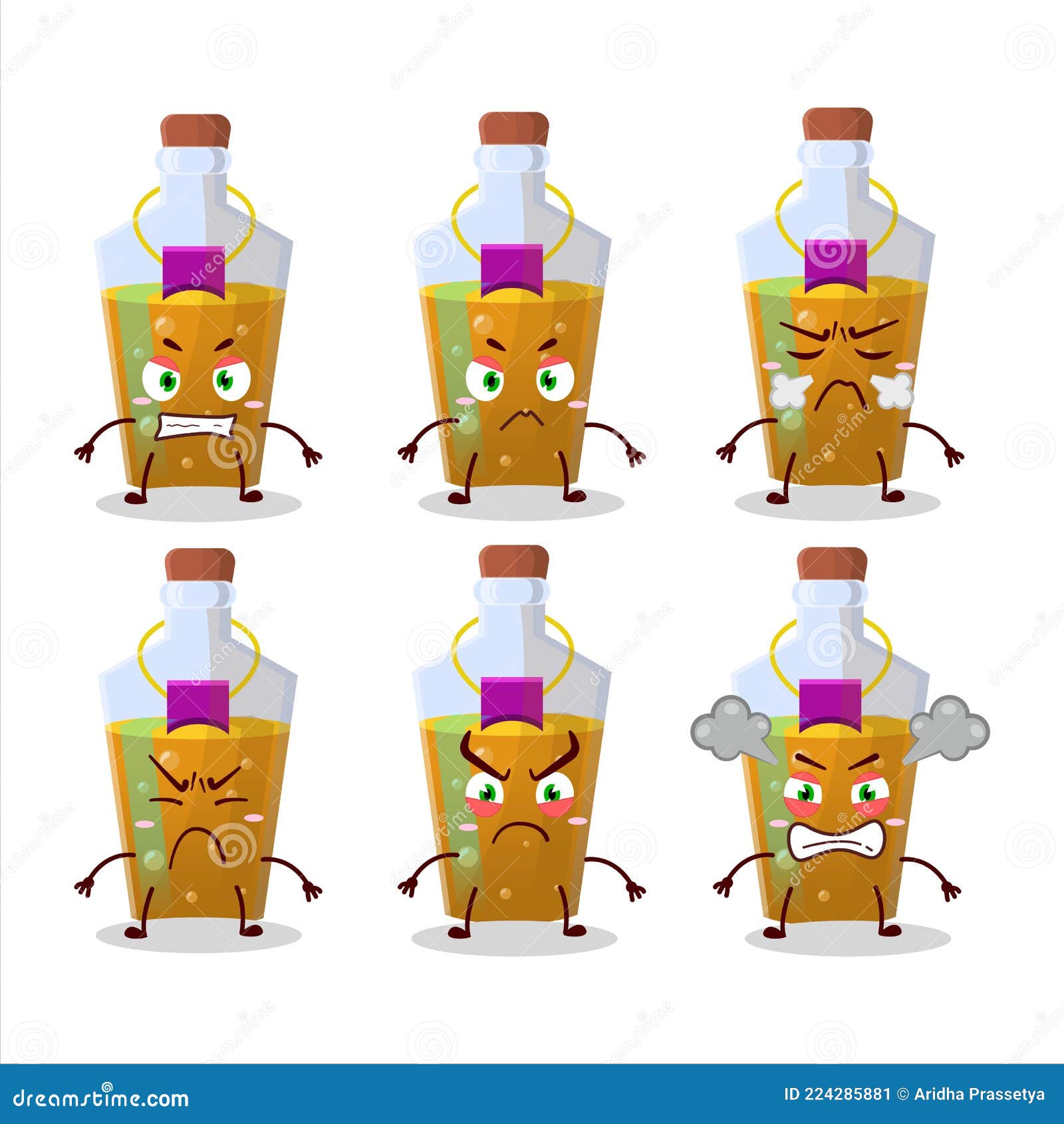 Orange Magic Potion Cartoon Character with Various Angry Expressions ...