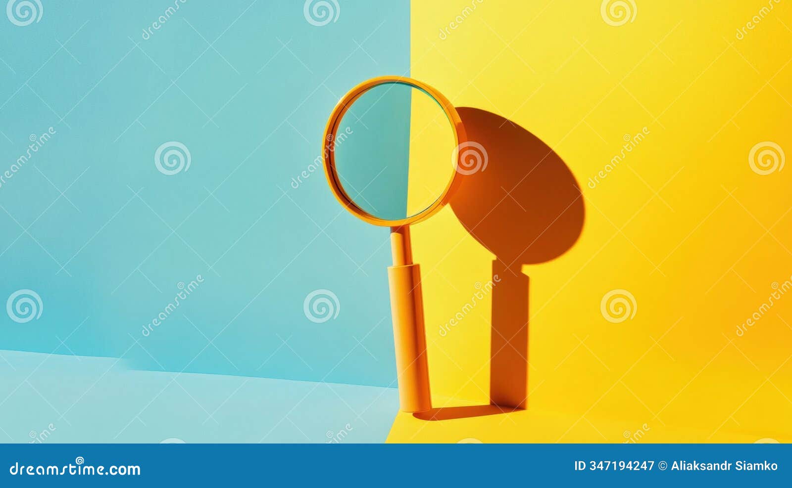 Orange Magnifying Glass Casting Bold Shadow on Yellow and Blue ...