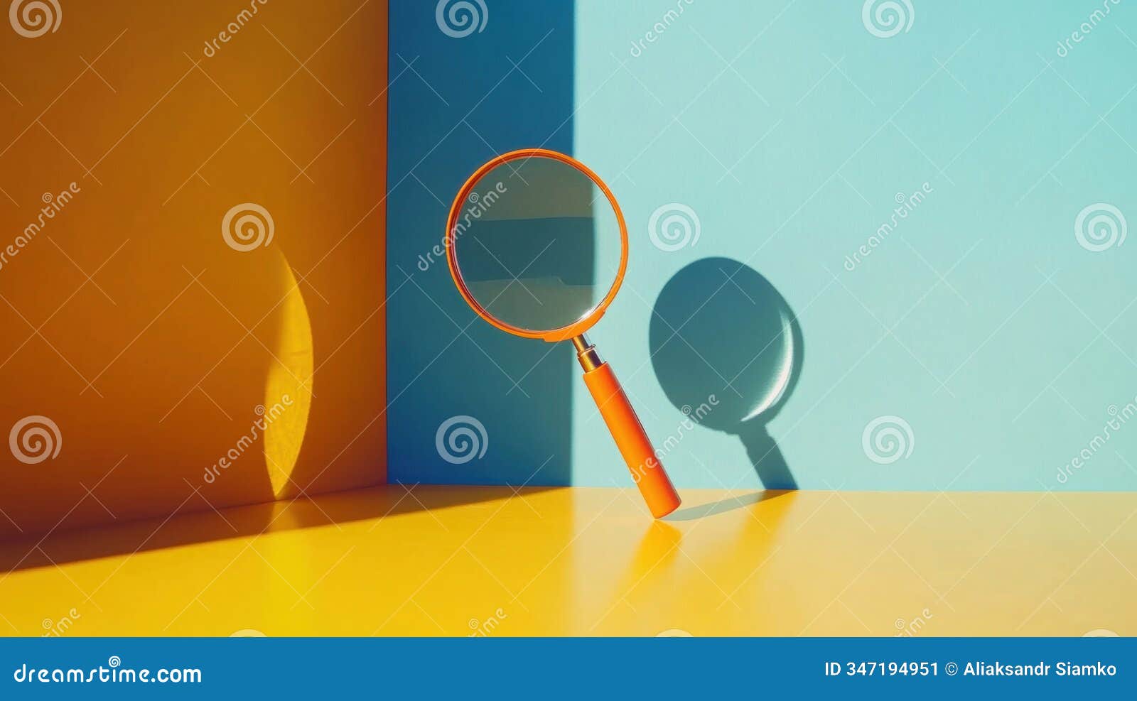 Orange Magnifying Glass Casting Bold Shadow on Yellow and Blue ...