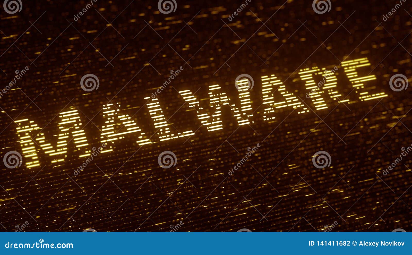 Orange MALWARE Word Made with Flying Luminescent Particles. Information ...