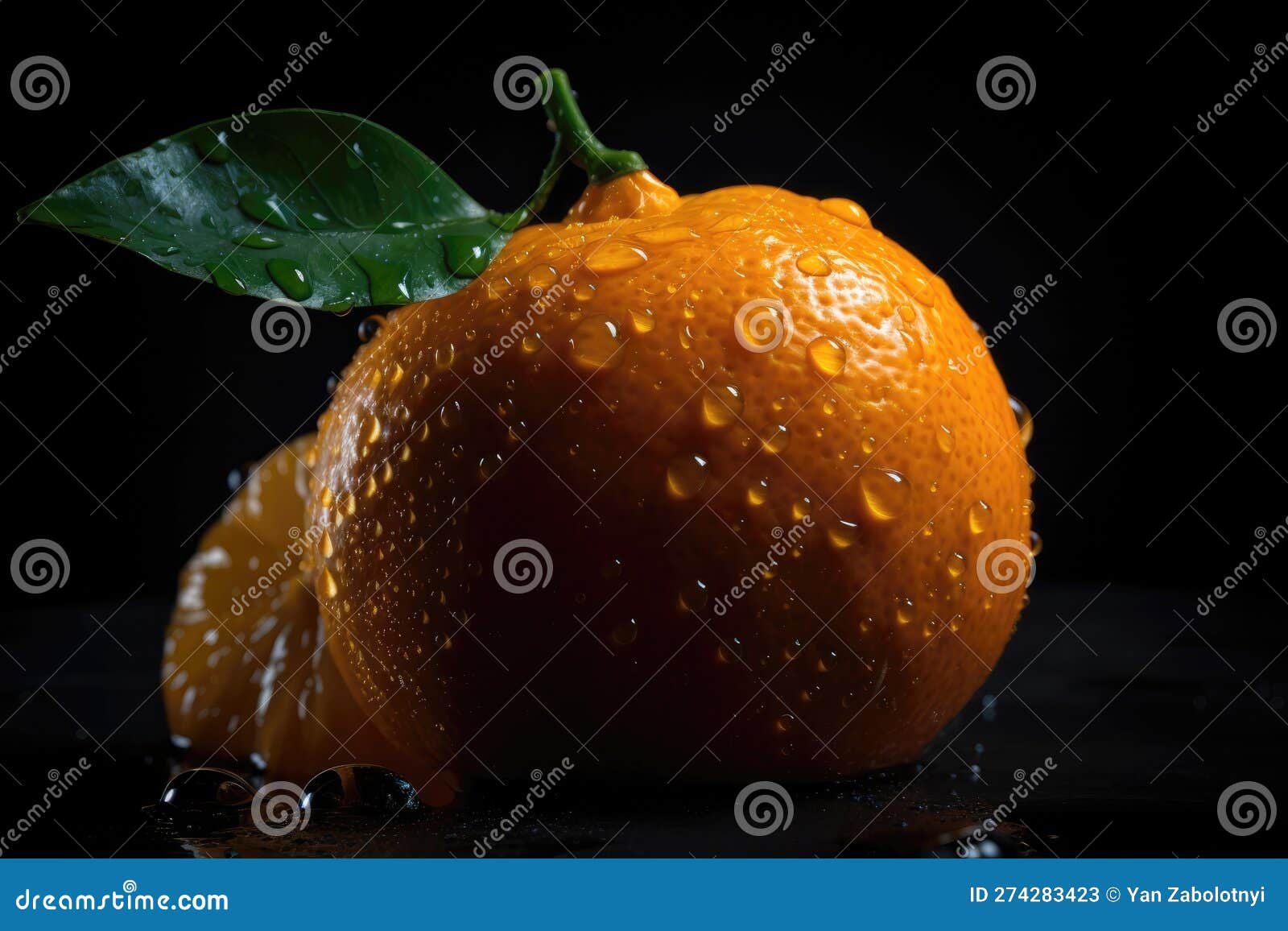 Orange Mandarin with Drops on Black Gradient Background. Generative AI ...