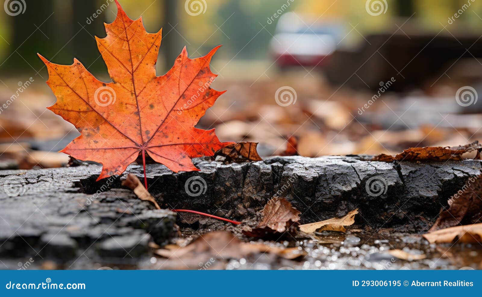 An Orange Maple Leaf Sits on Top of a Fallen Log Stock Illustration ...