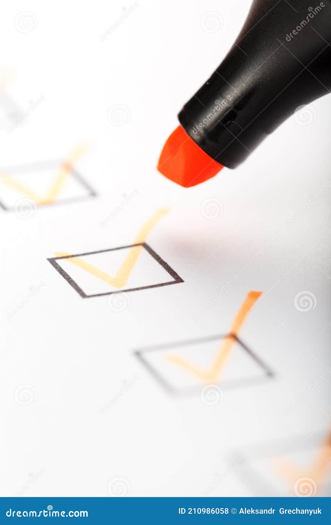 Orange Marker with Markers on the Checklist Sheet Stock Photo - Image ...