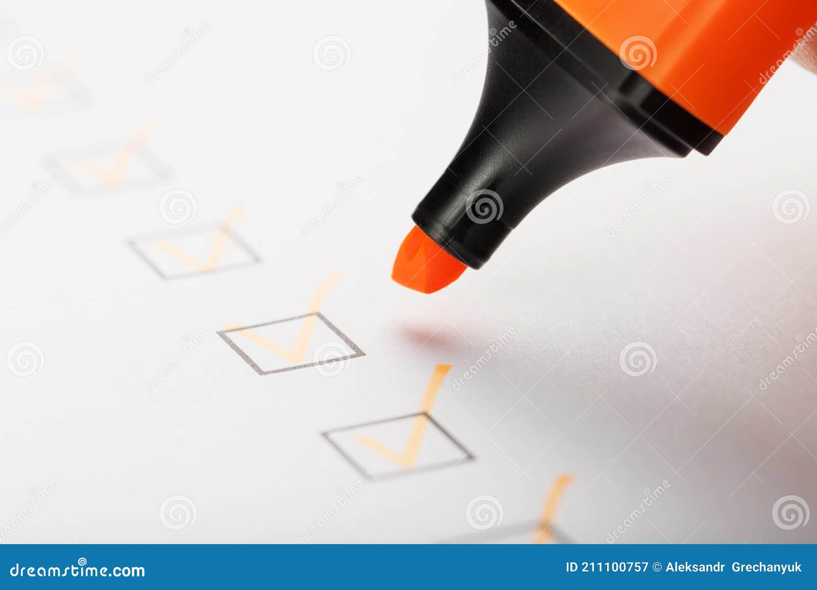 Orange Marker with Markers on the Checklist Sheet Stock Image - Image ...