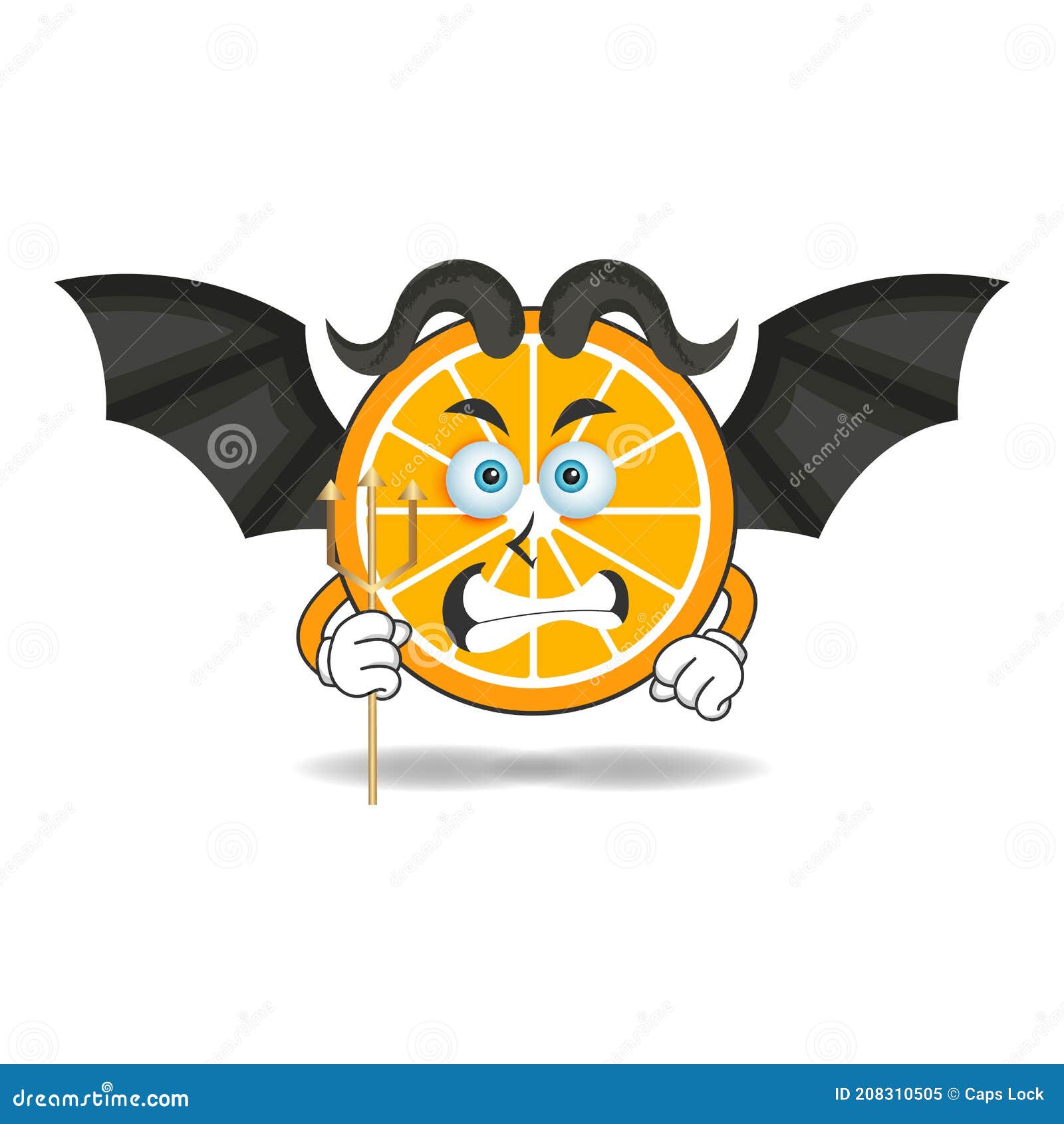 The Orange Mascot Character Becomes a Devil. Vector Illustration Stock ...