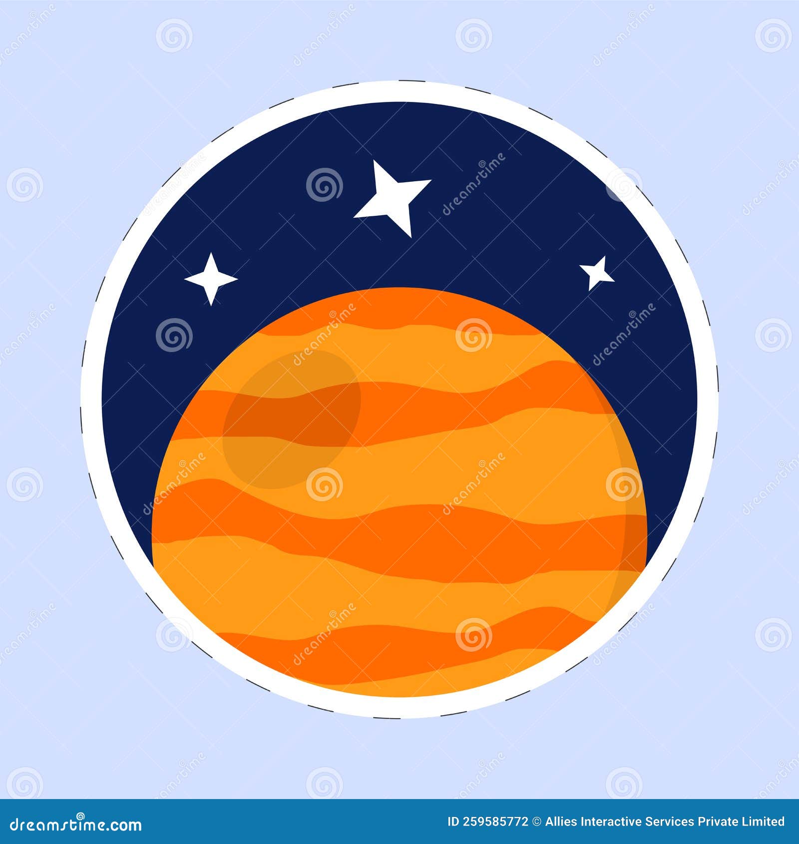 Orange Mercury Planet with Stars Blue Background in Sticker Stock ...