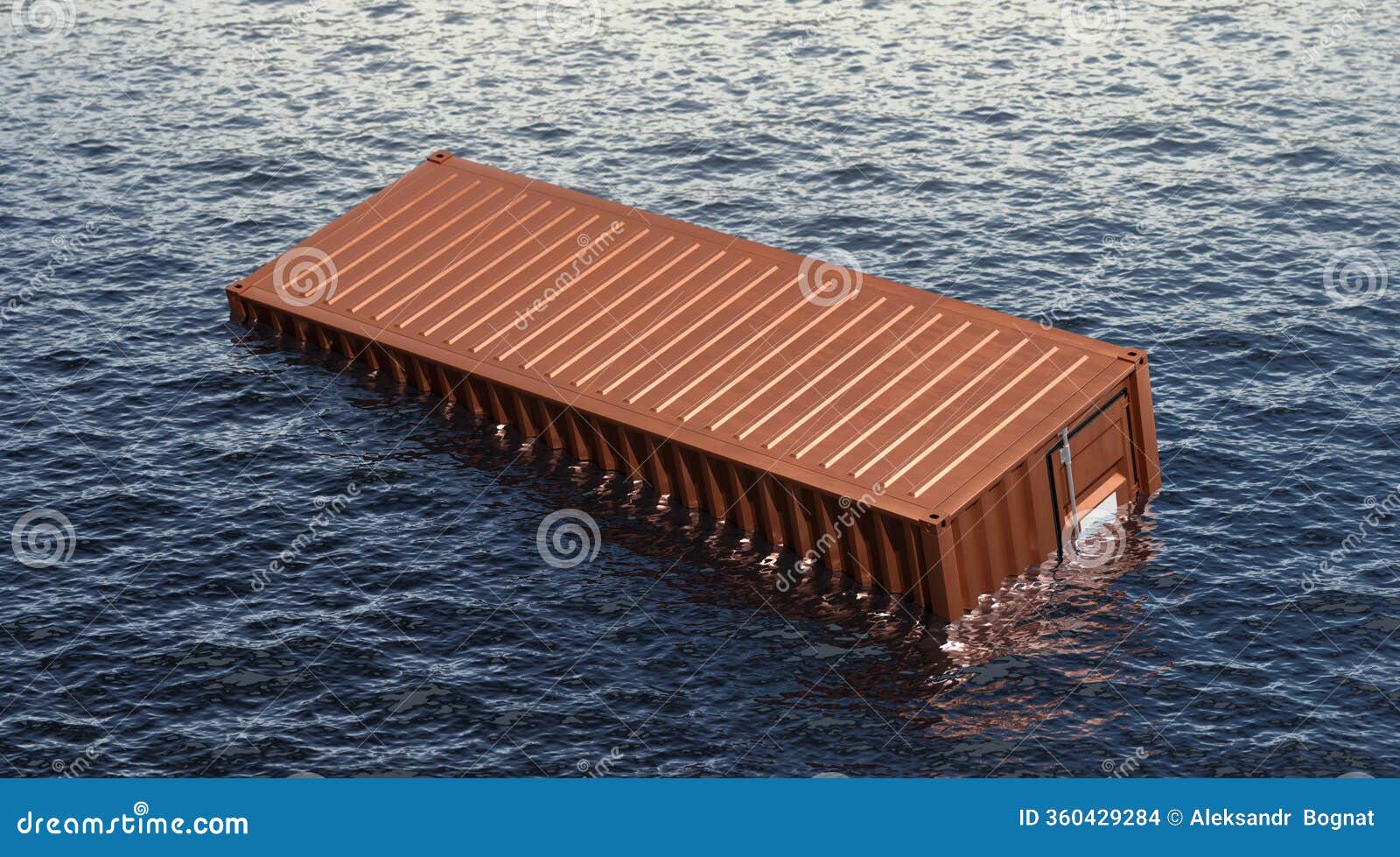 Orange Metal Cargo Container Floating in Water Background Stock ...