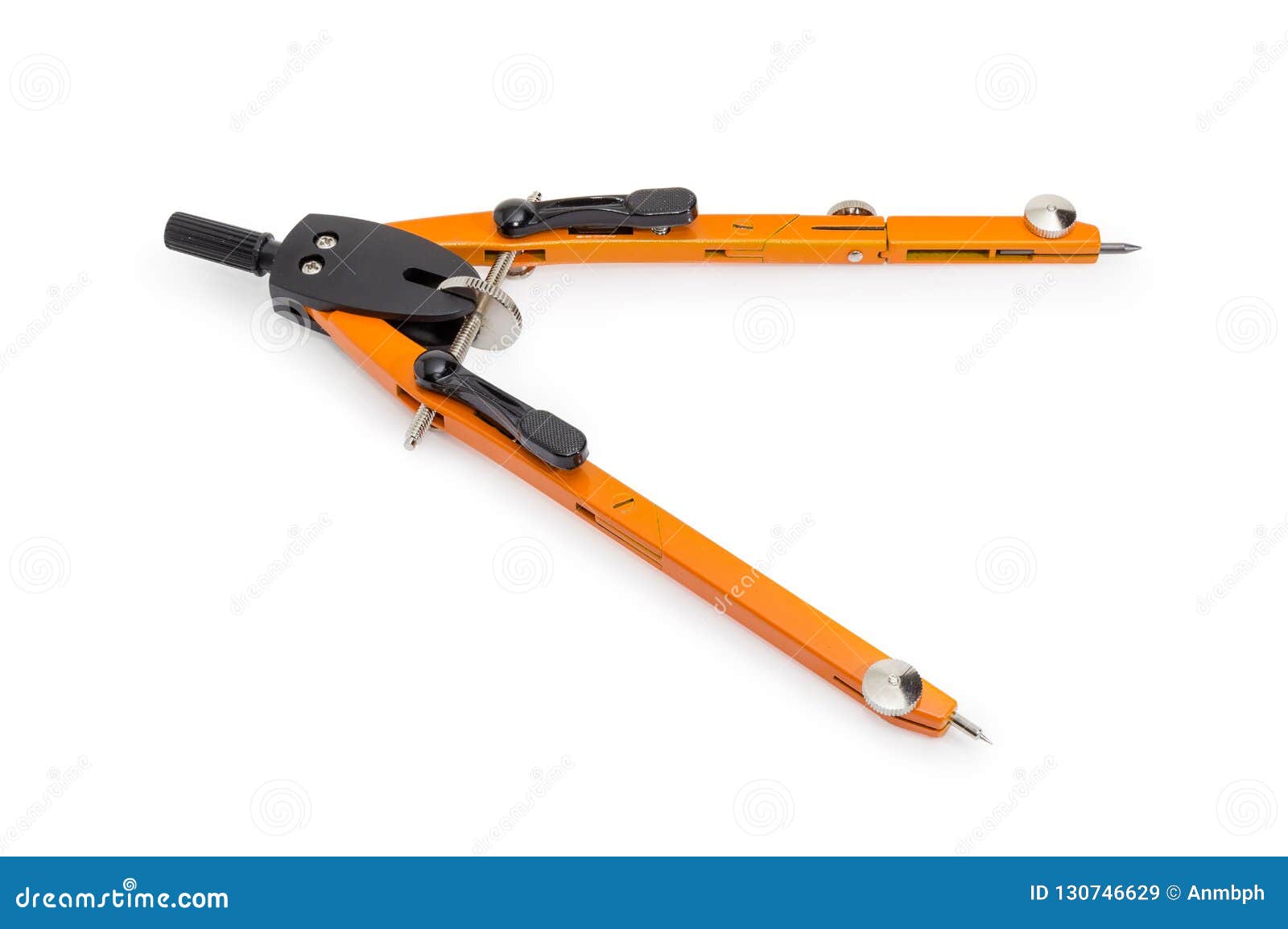 Orange Metal Jointed Pair of Compasses on a White Background Stock ...