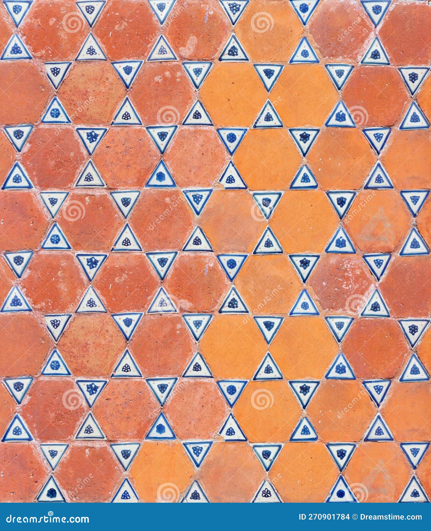 Orange Mexican Wall with Talavera Ceramic Triangular Tiles, Pattern of ...
