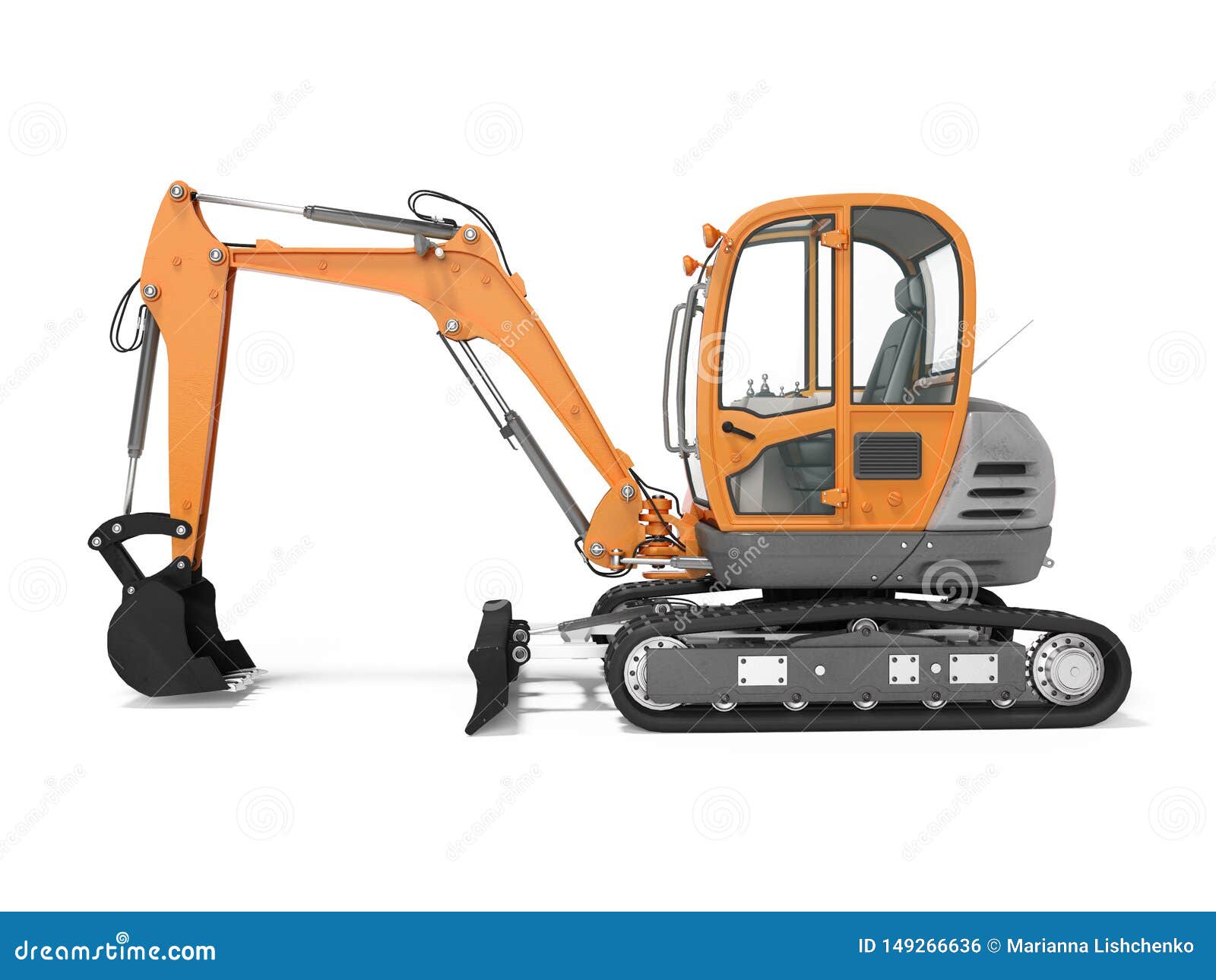 Orange Mini Tracked Excavator Left View 3d Render on White Background ...