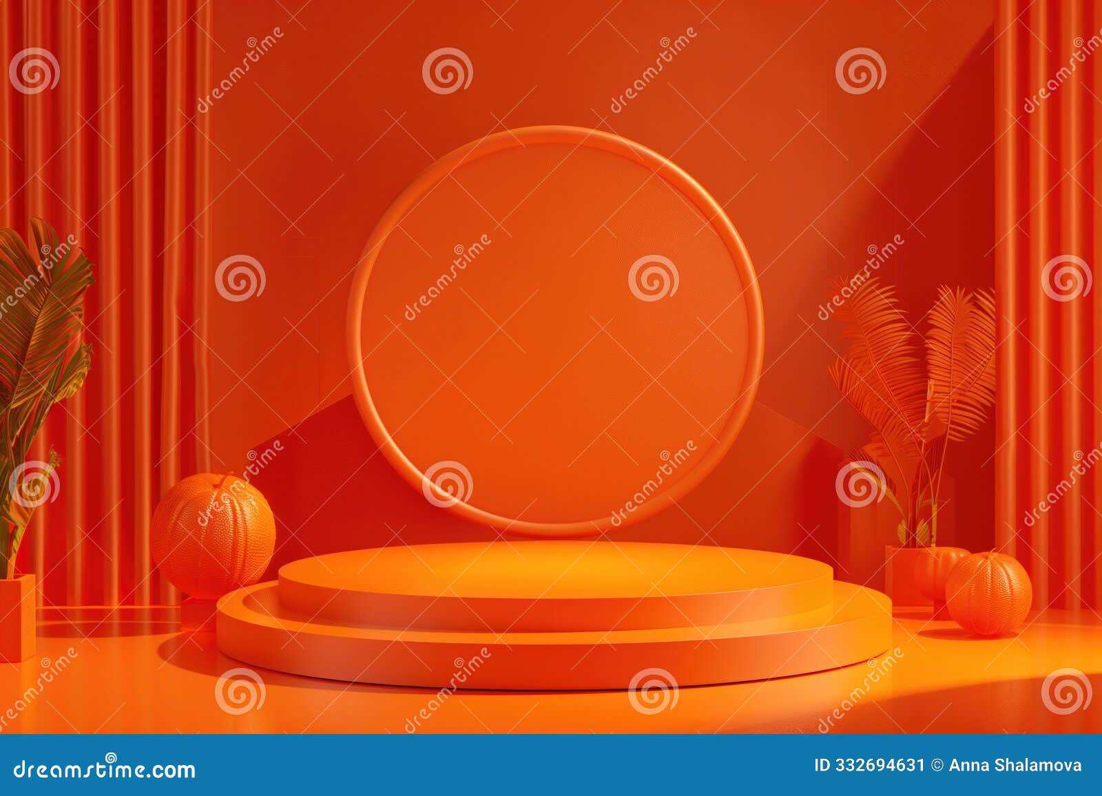 Orange Minimalist Stage with Circular Backdrop. Stock Image - Image of ...