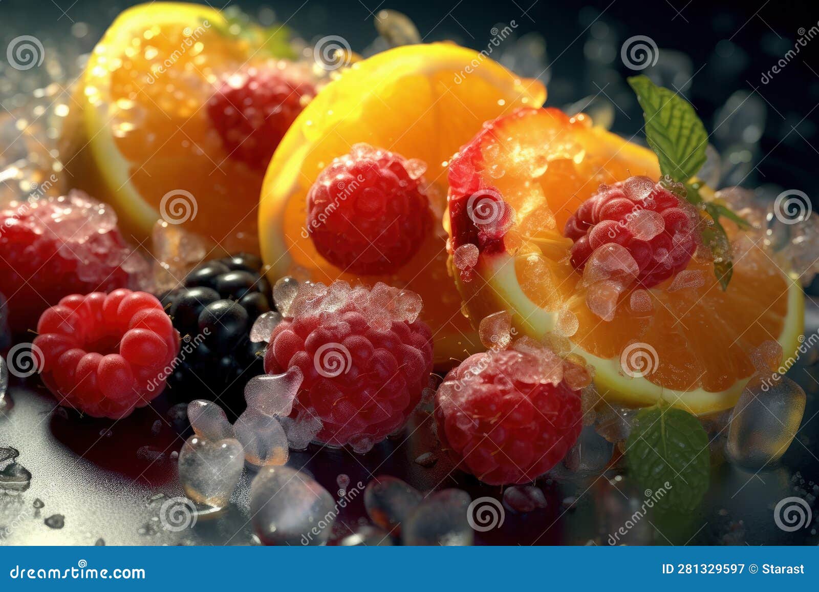 Orange, Mint and Raspberry Fruit Ice, Refreshing Fruity Icecream, AI ...