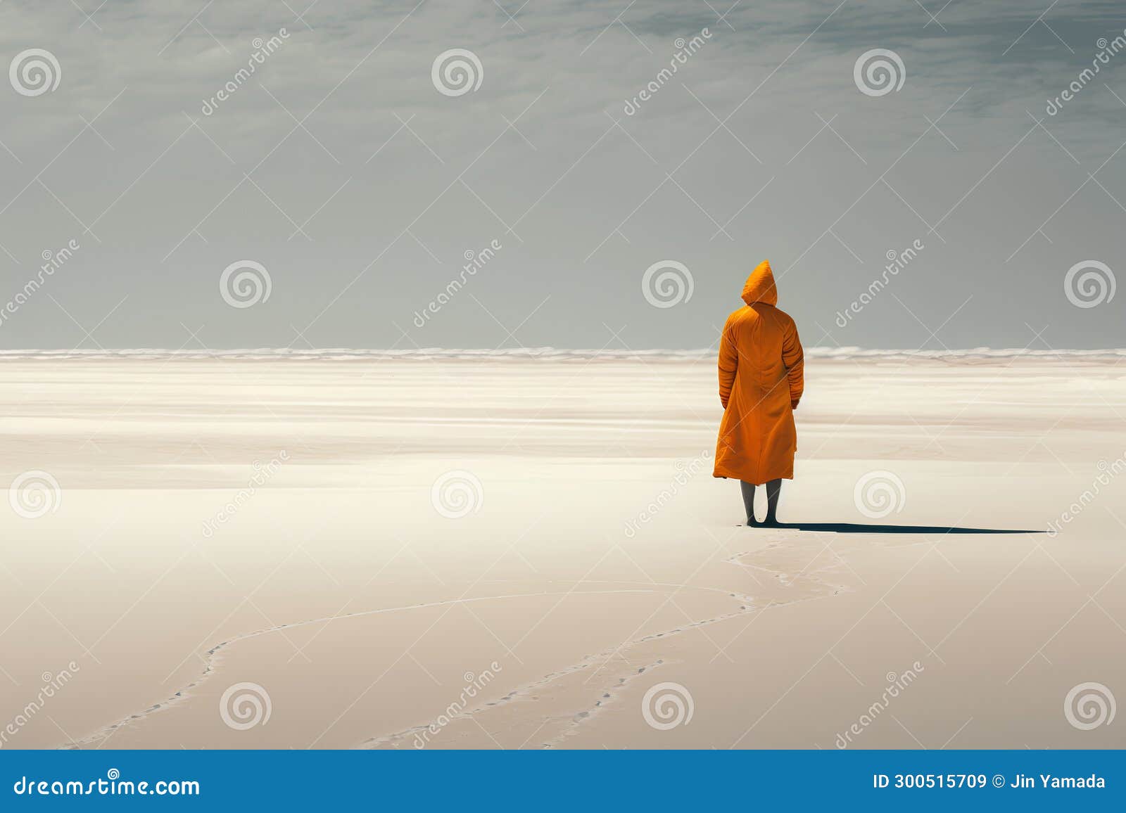 Orange Monk in Orange Robe Walking on the Beach. 3d Rendering Stock ...