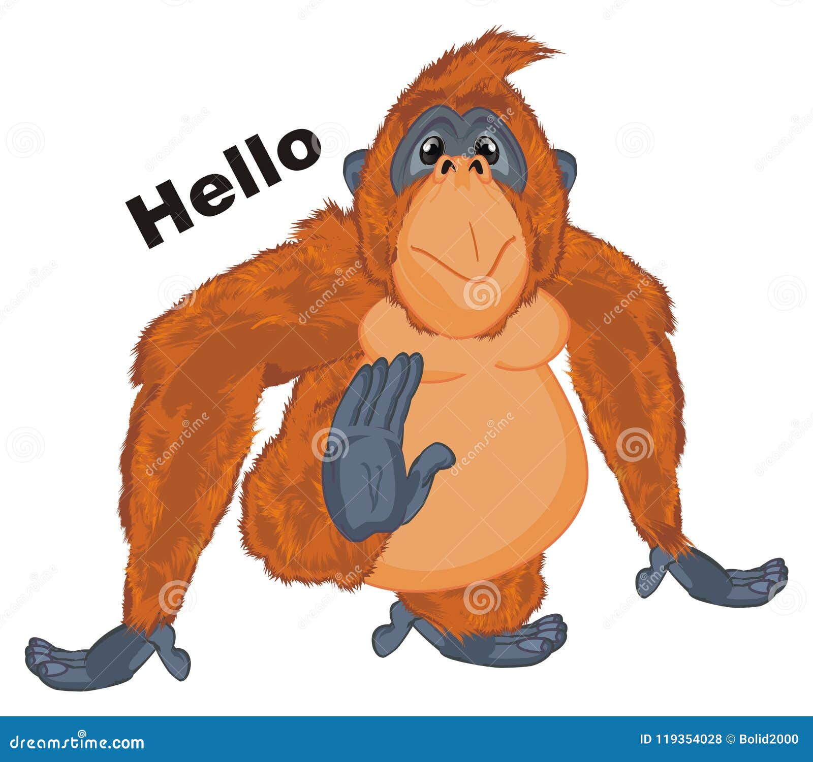 Orangutan say hello stock illustration. Illustration of primacy - 119354028