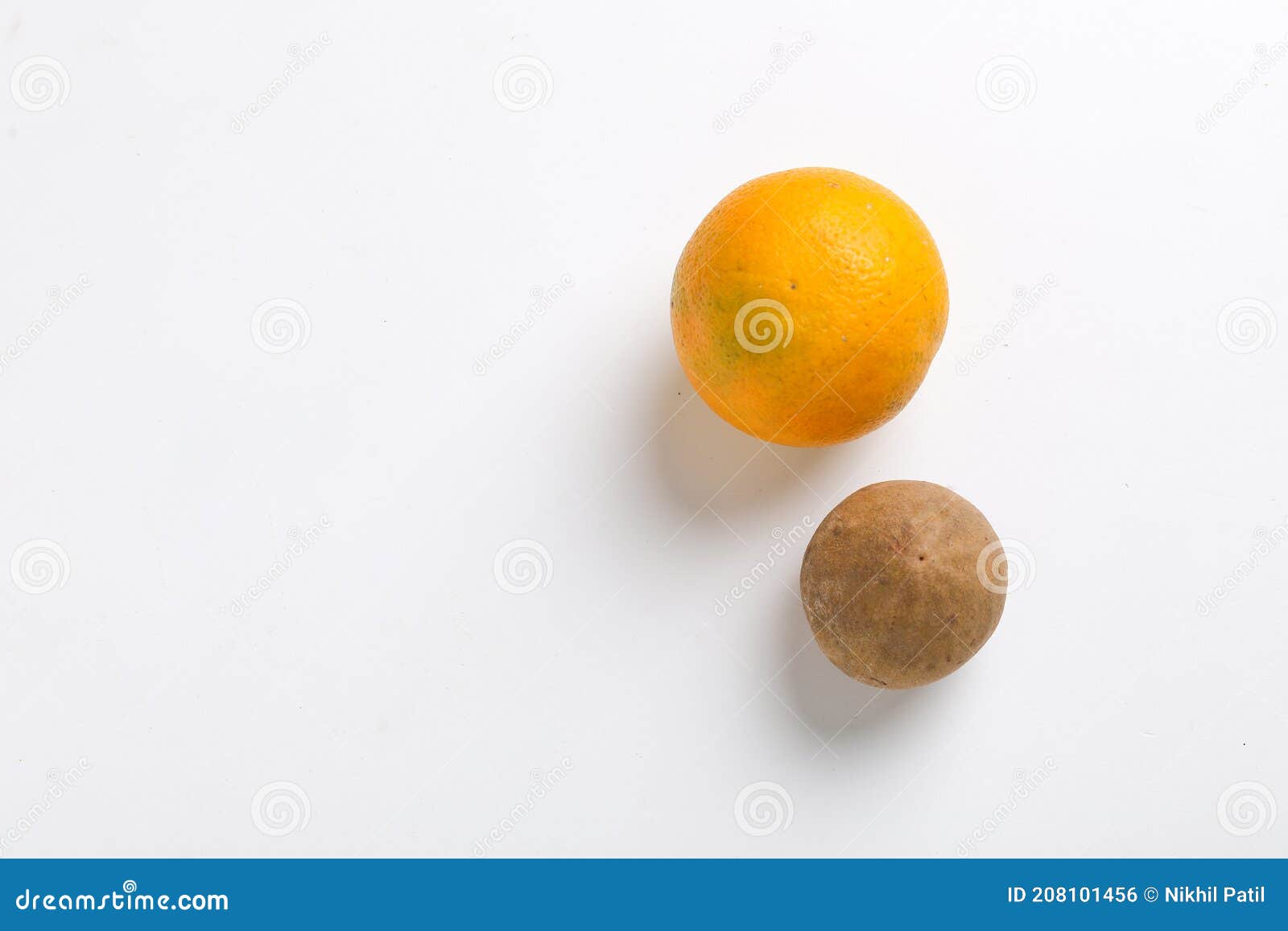 Orange or Mosambi and Sapota or Sapodilla Fruit on White Background ...