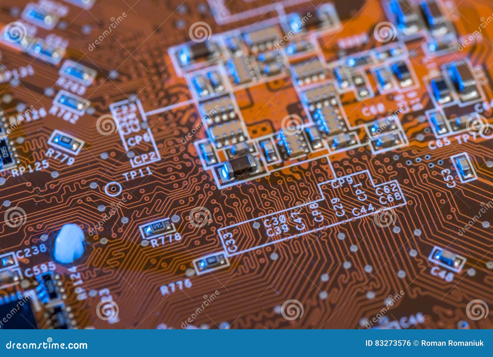 Orange Motherboard for Background Stock Photo - Image of tech ...