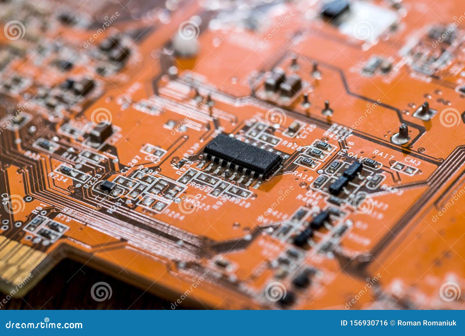 Orange Motherboard Close Up Stock Photo - Image of engineering ...