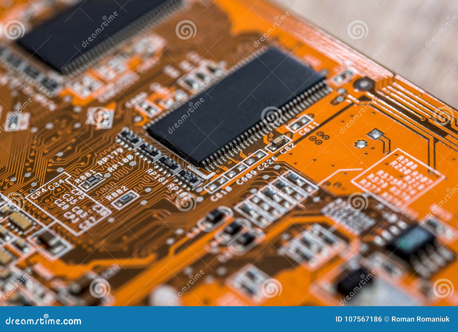 Orange Motherboard Close Up Stock Photo - Image of system, background ...