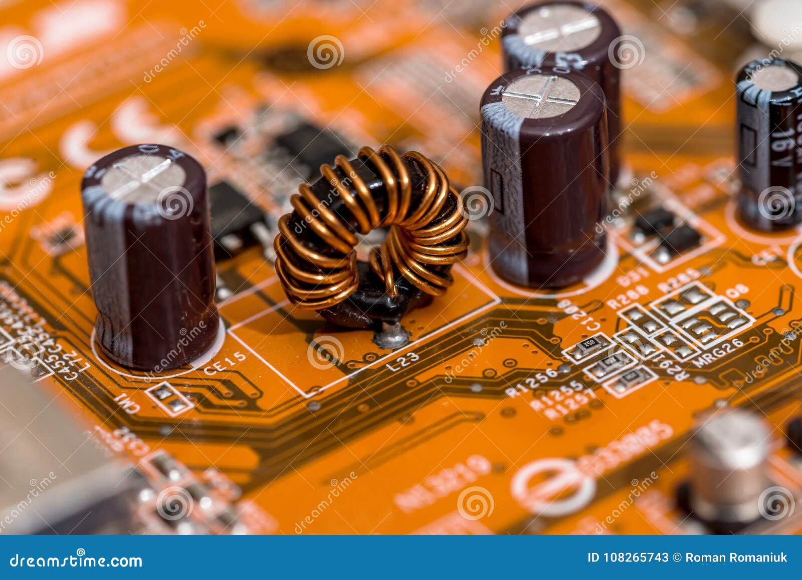 Orange Motherboard Close Up Stock Image - Image of integrated, system ...