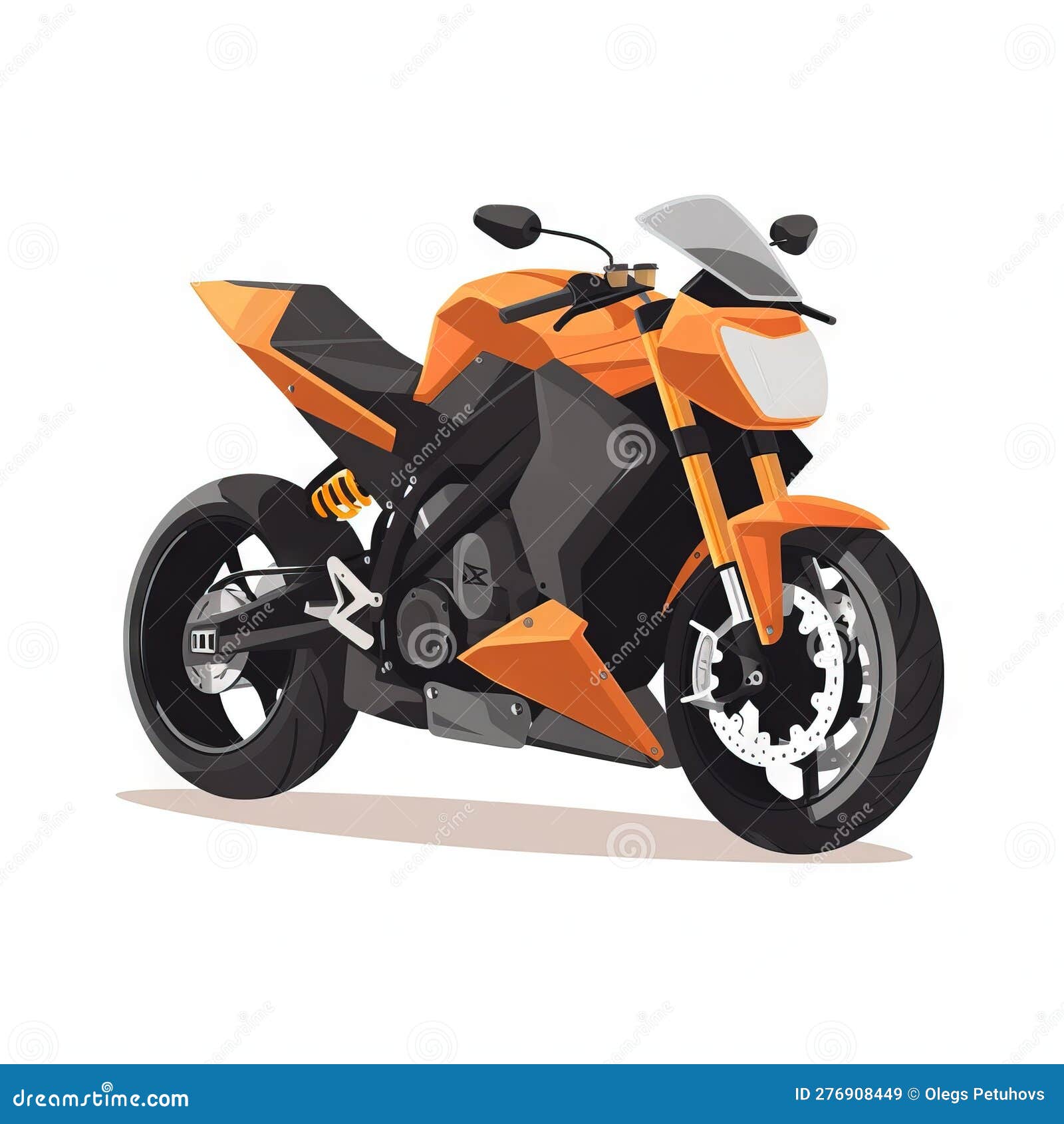 An Orange Motorcycle is Shown on a White Background with a Black Stripe ...