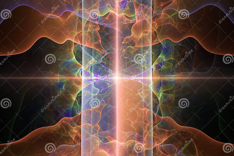 Orange Multi-colored Luminous Pattern of Crooked Waves and Rays on a ...