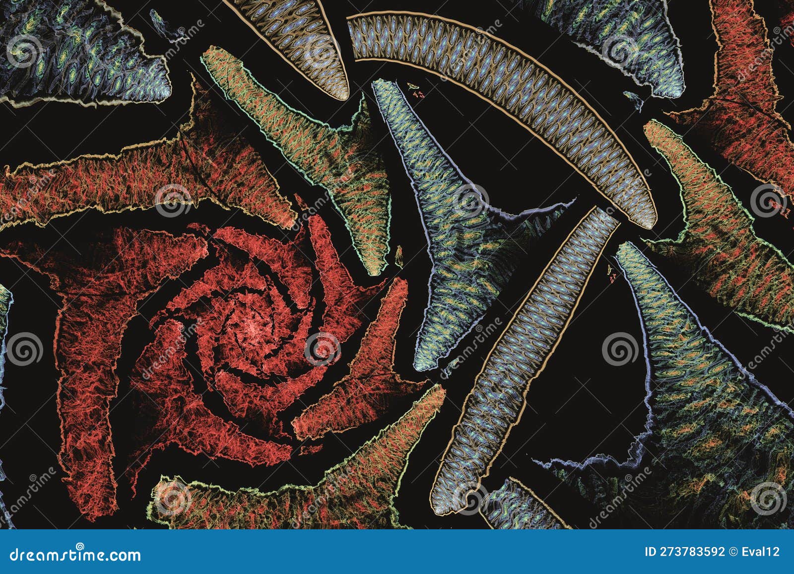 Orange Multi-colored Pattern of Curved Shapes on a Black Background ...