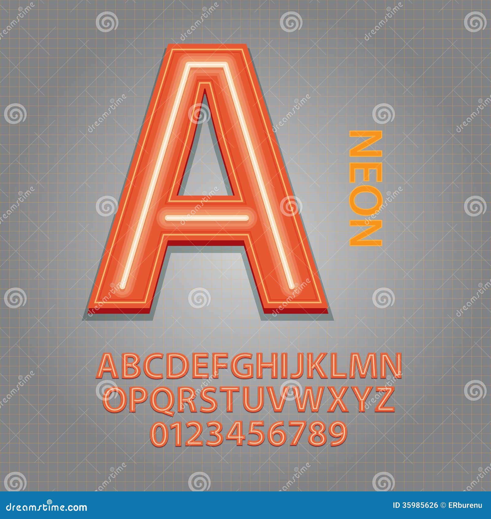 Orange Neon Alphabet Font. Retro Light Bubble Letters And Numbers On ...