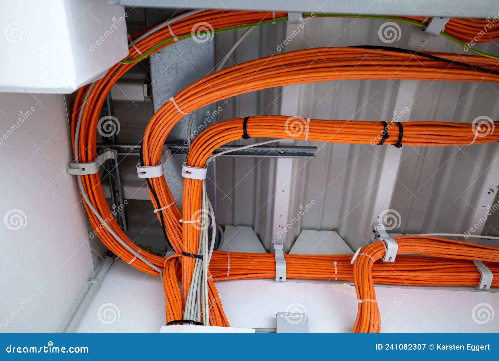 Orange Network Cables Run Bundled Under the Ceiling Stock Image - Image ...