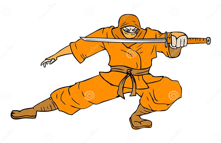 Orange ninja stock vector. Illustration of katana, cartoon - 90623558