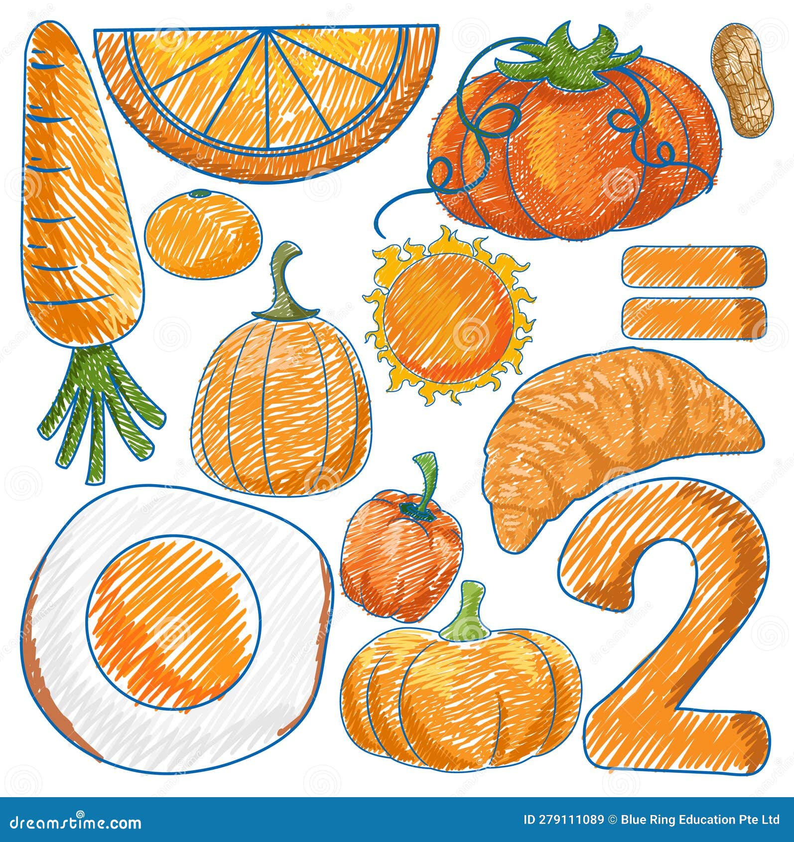 Orange Objects in Pencil Colour Sketch Simple Style Stock Vector ...