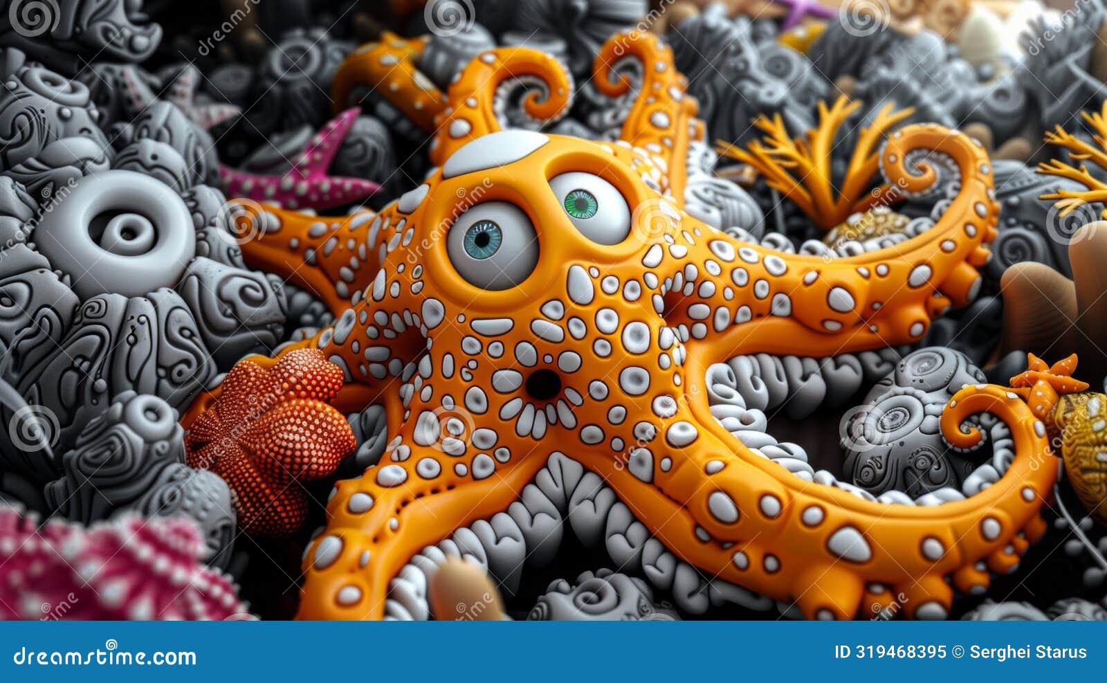 An Orange Octopus with Big Eyes and a Bunch of Other Sea Creatures, AI ...