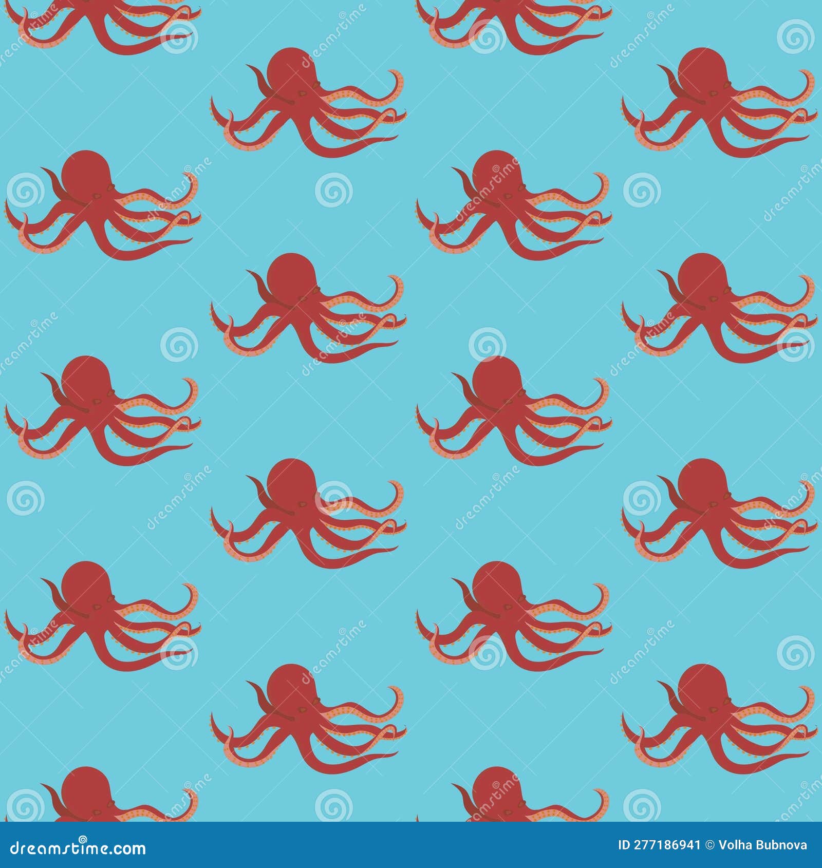 Orange Octopus in Cartoon Style. Seamless Pattern Stock Illustration ...