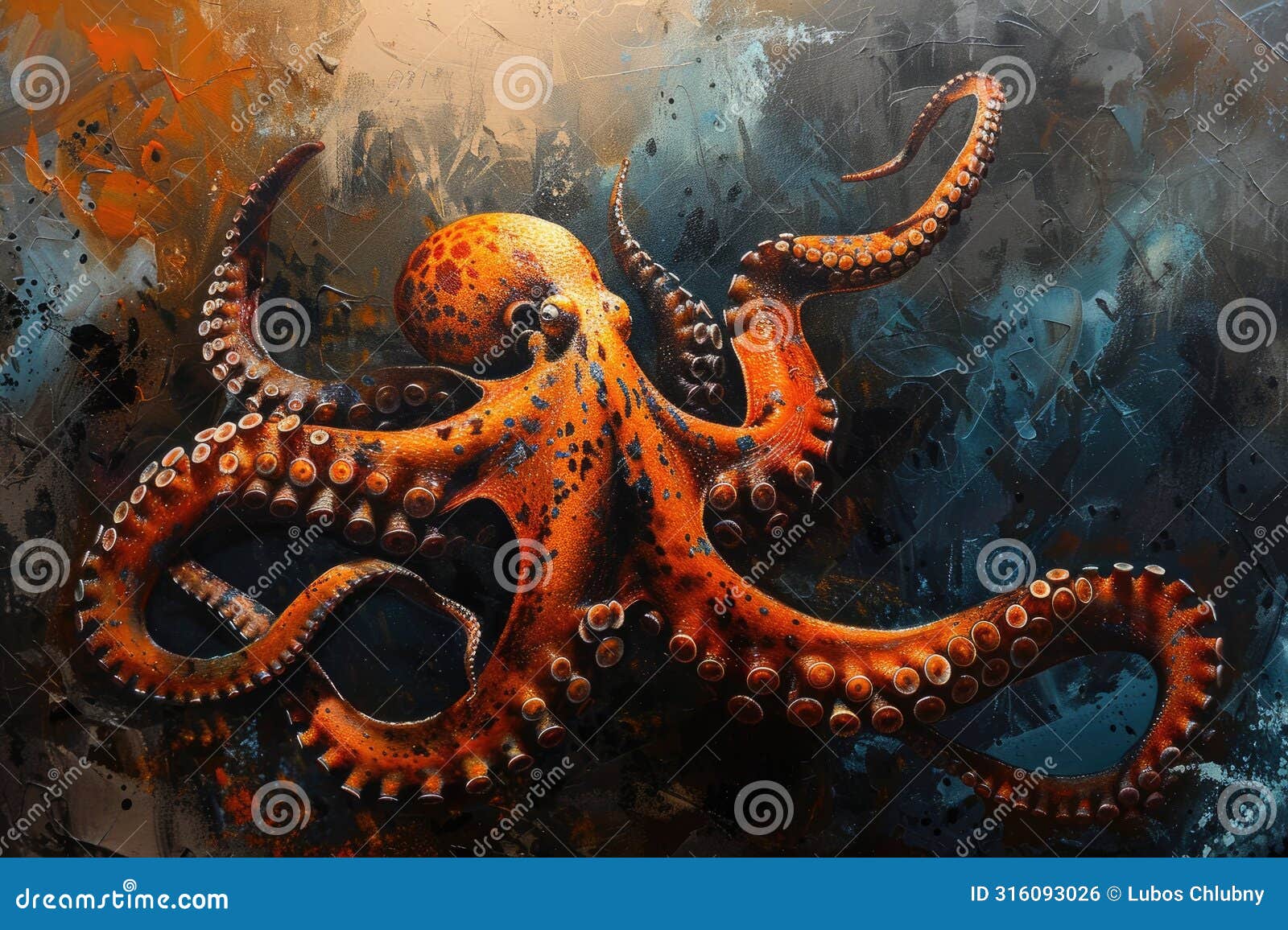 Orange Octopus on Dark Background Stock Illustration - Illustration of ...