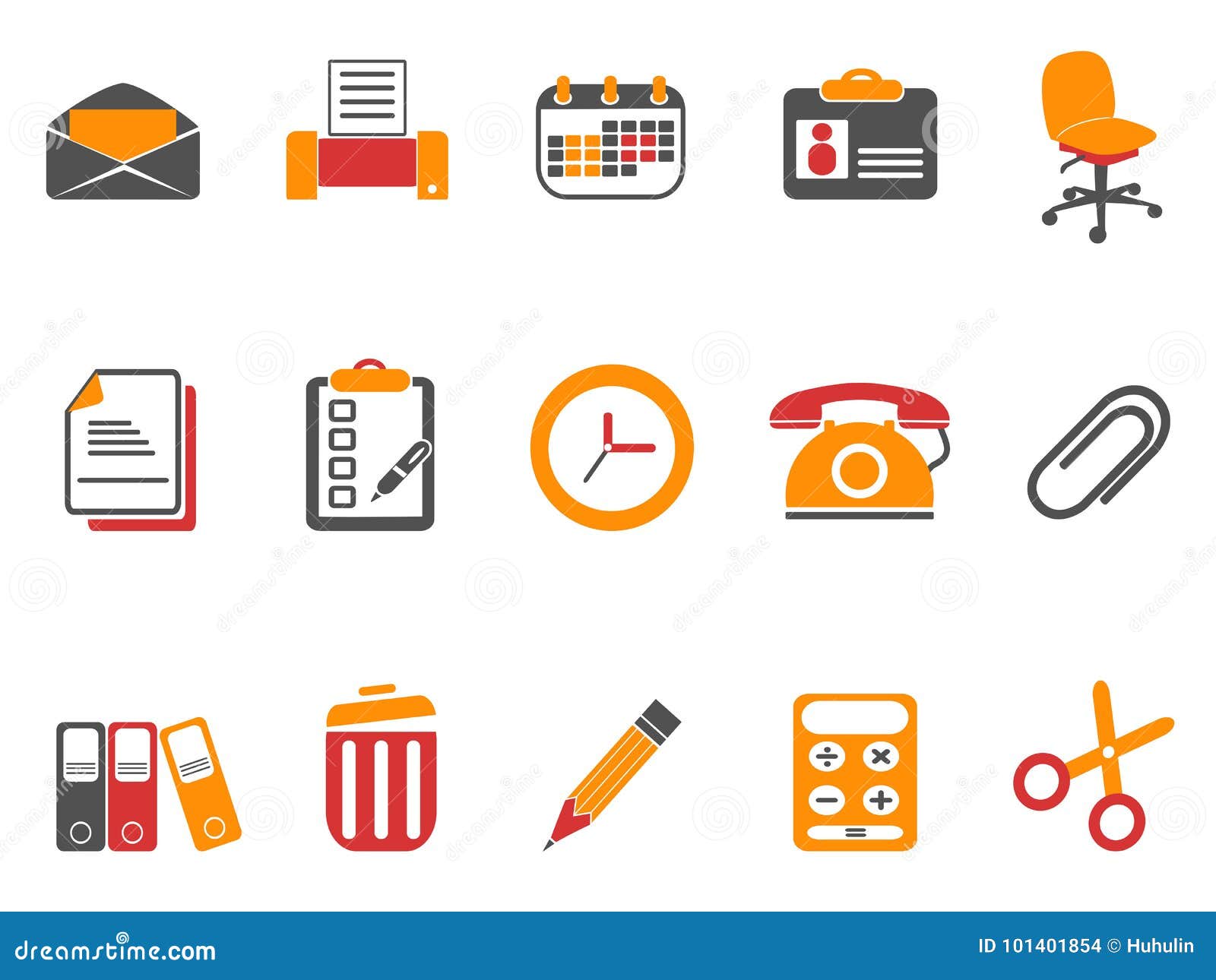 Orange Office and Documents Icons Set Stock Vector - Illustration of ...