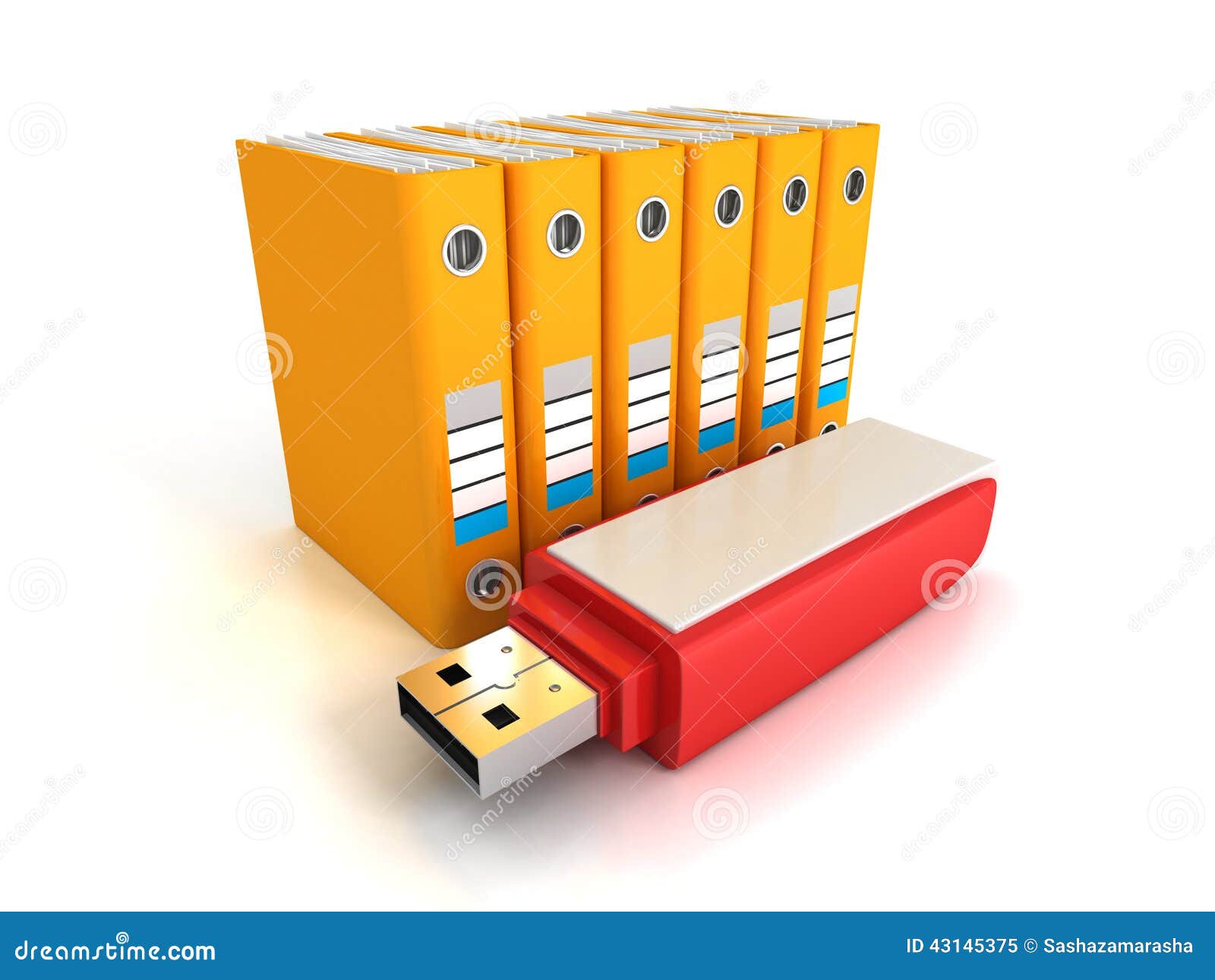 Orange Office Ring Binders with Red Usb Flash Drive Stock Illustration ...