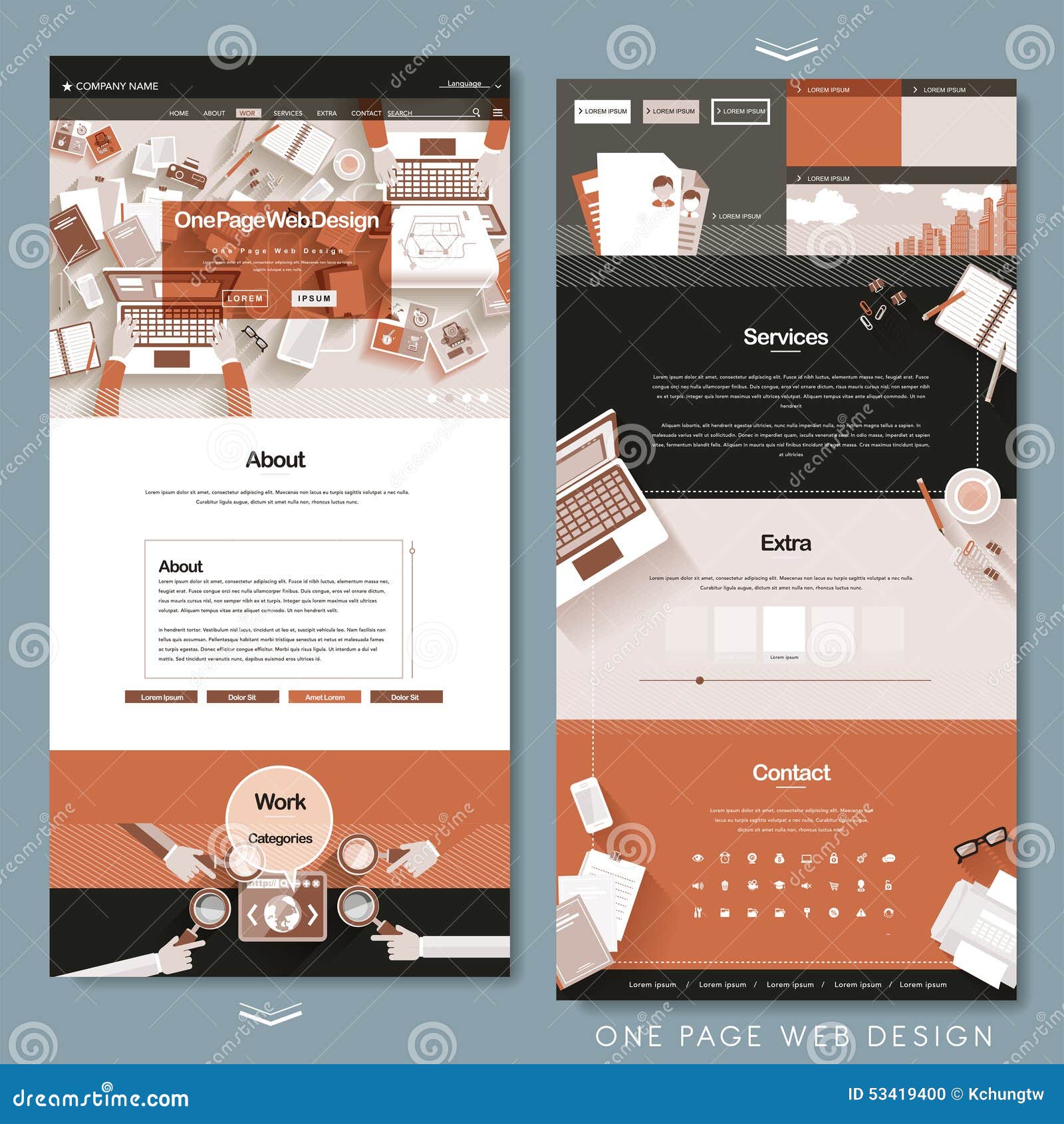 Orange One Page Website Template Design Stock Vector - Illustration of ...