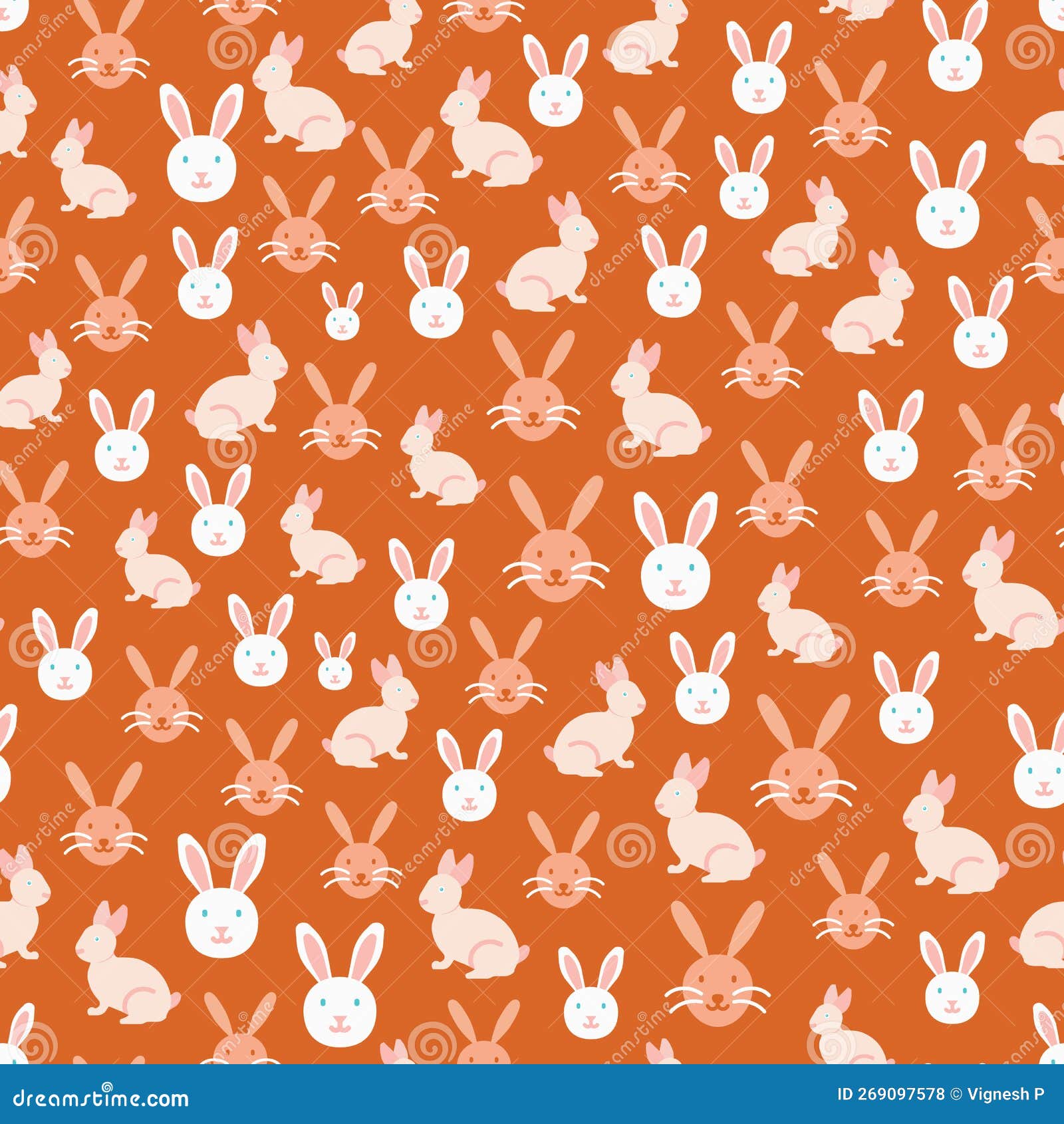 Orange and Pastel Pink Cute Rabbits Vector Repeat Pattern Stock Vector ...