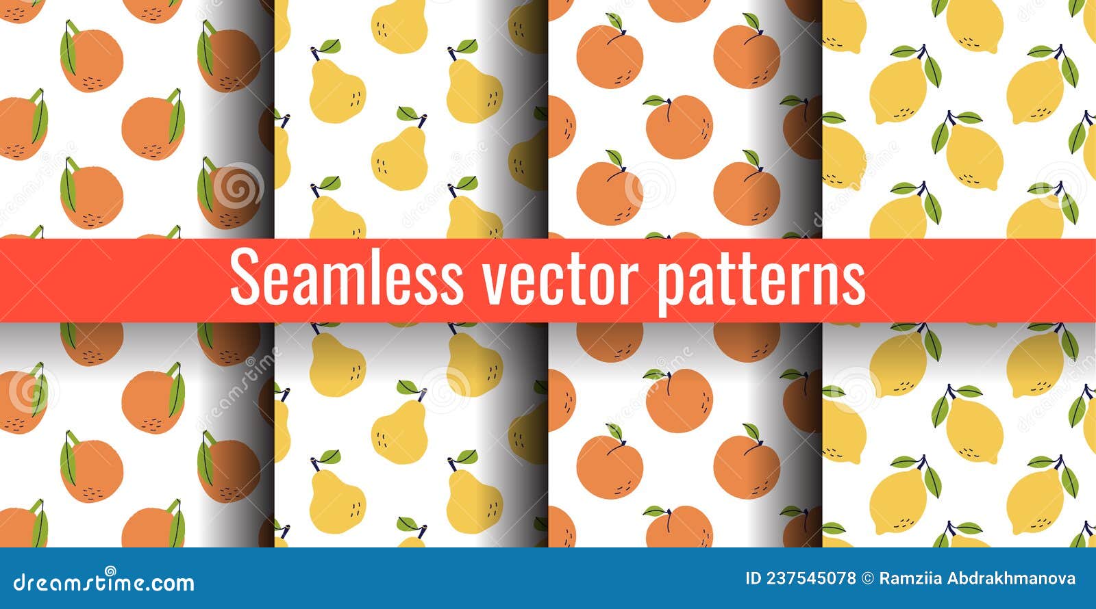 Orange, Pear, Peach and Lemon. Fruit Seamless Pattern Bundle. Color ...