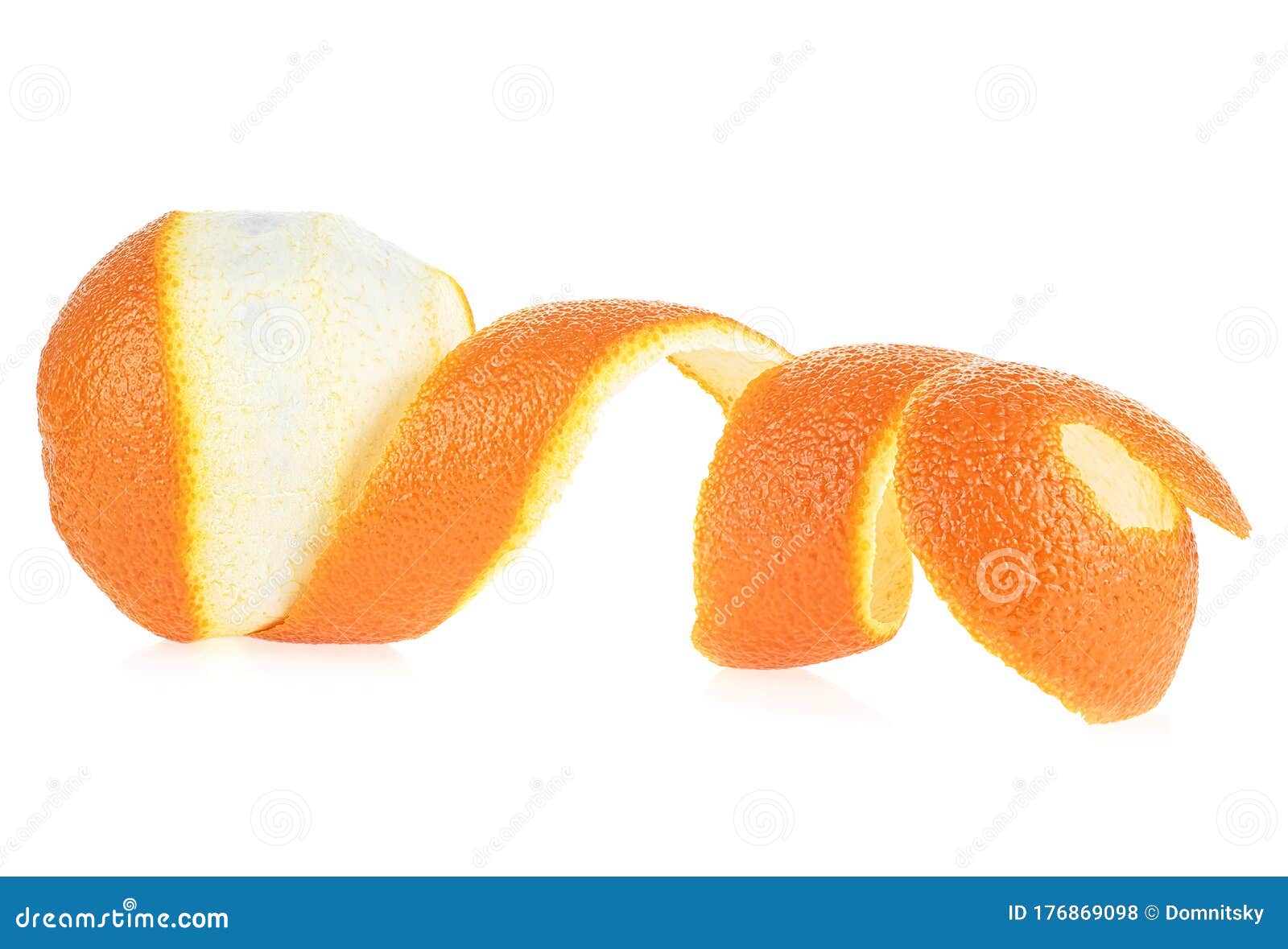 Orange Peeled Spiral Isolated on White Background. Peeled Orange Stock ...