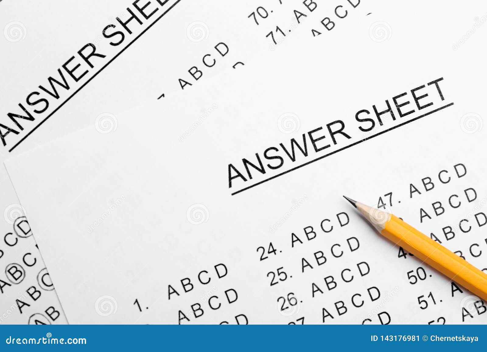 Pencil On Answer Sheets Or Standardized Test Form With Answers Bubbled ...