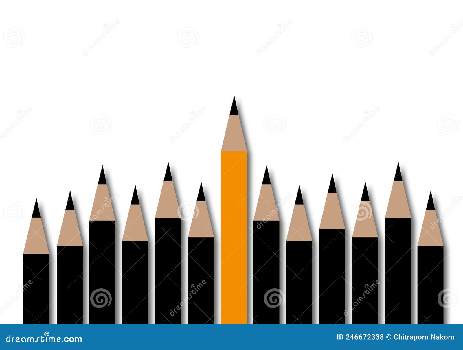 Orange Pencil with Black Pencils and Shadow Overlay on White Background ...