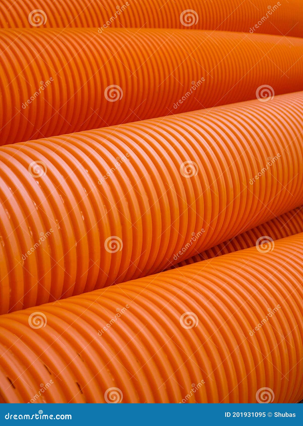 Orange Perforated Drainage Pipe, Corrugated. Stock Image - Image of ...