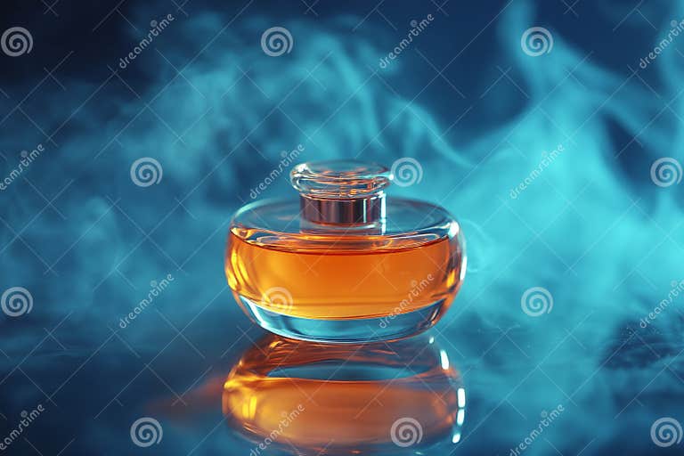 Orange Perfume Bottle with Diamond Pattern Glowing on Reflective ...