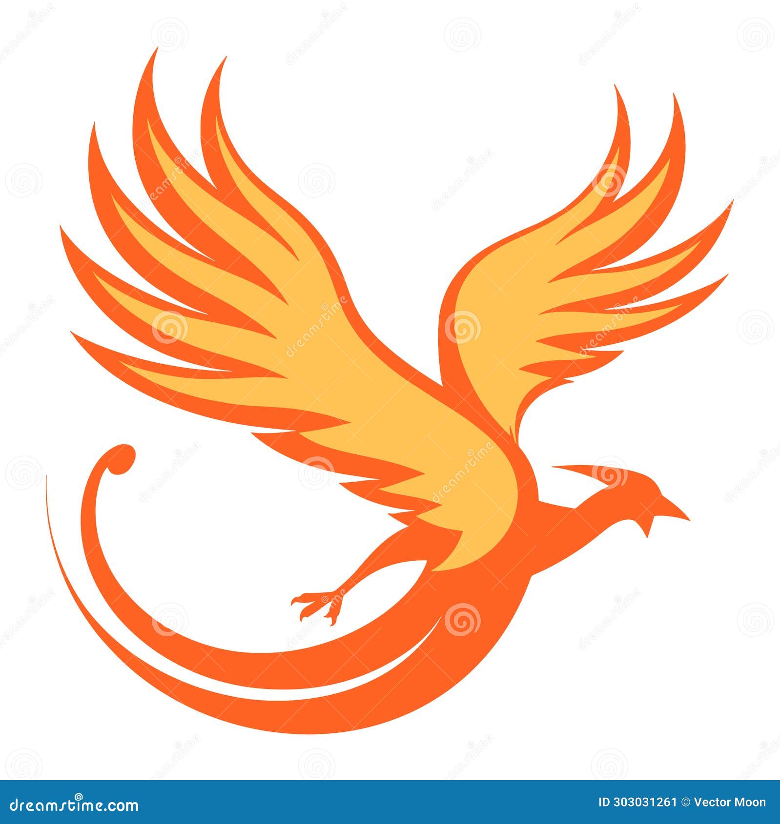 Orange Phoenix Bird in Flight with Spread Wings and Tail. Mythical Fire ...