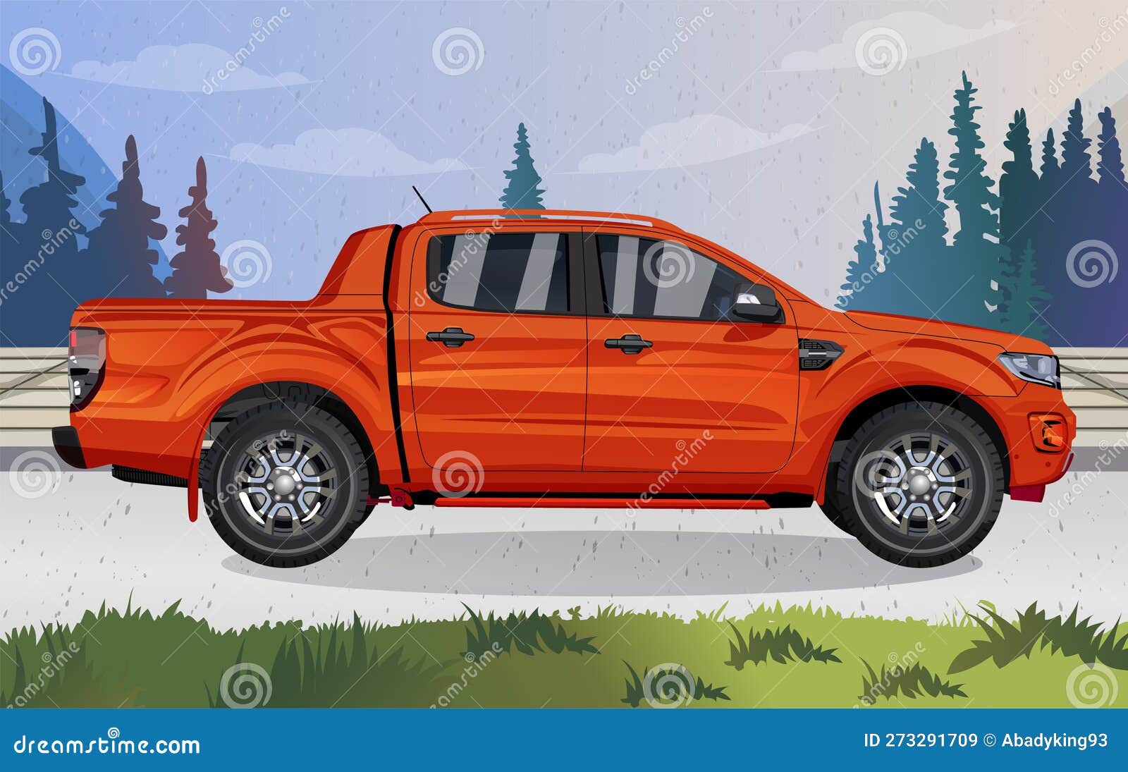 Orange pickup truck stock vector. Illustration of speed - 273291709