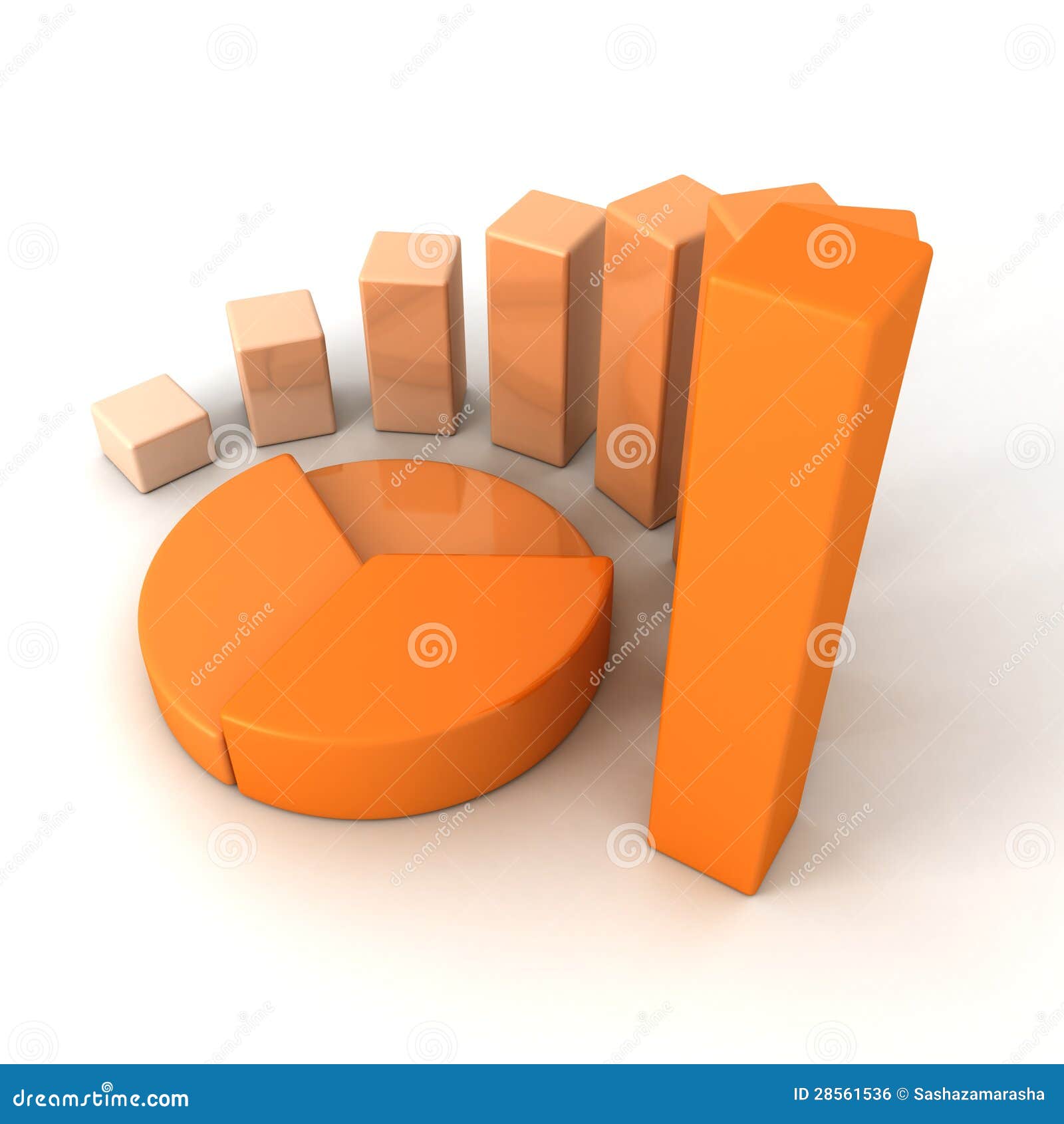 Orange Pie Chart with Bar Graph on White Background Stock Illustration ...